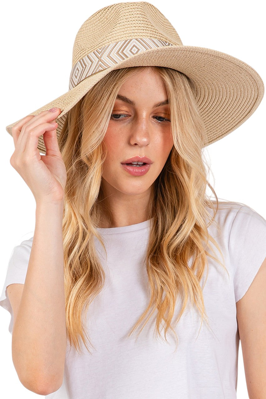 Aztec Tribal Pattern Band Straw Summer Sun Hat – Madeline Love