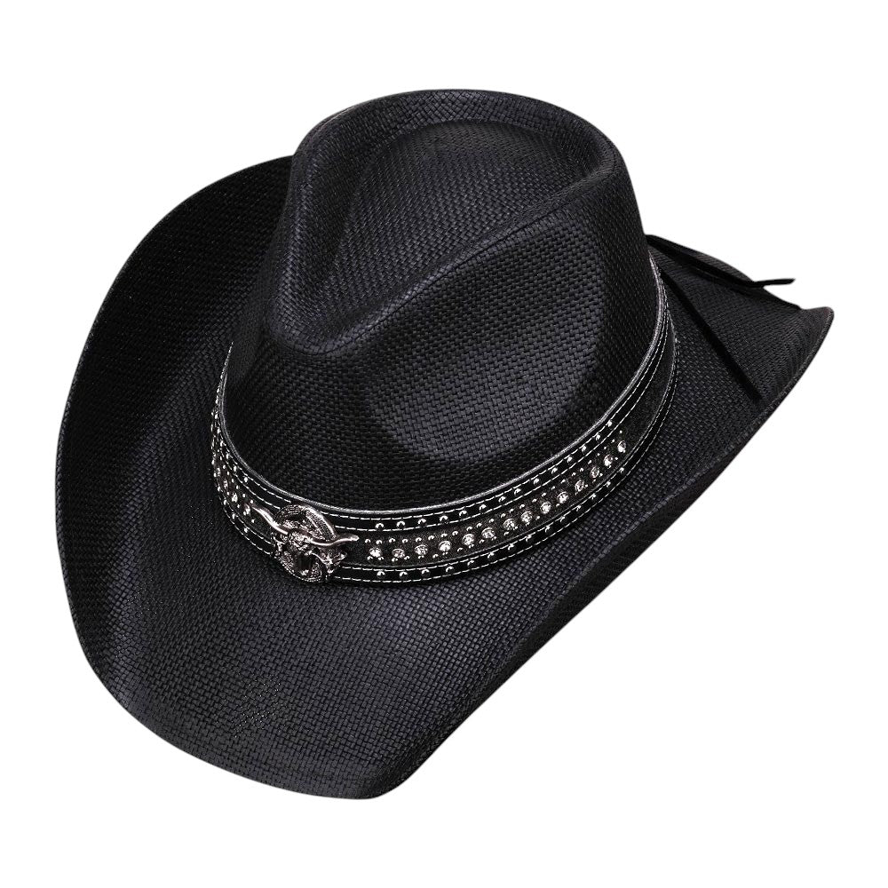 Metal Steer Head Faux Leather Band Straw Cowboy Fedora Hat – Madeline Love