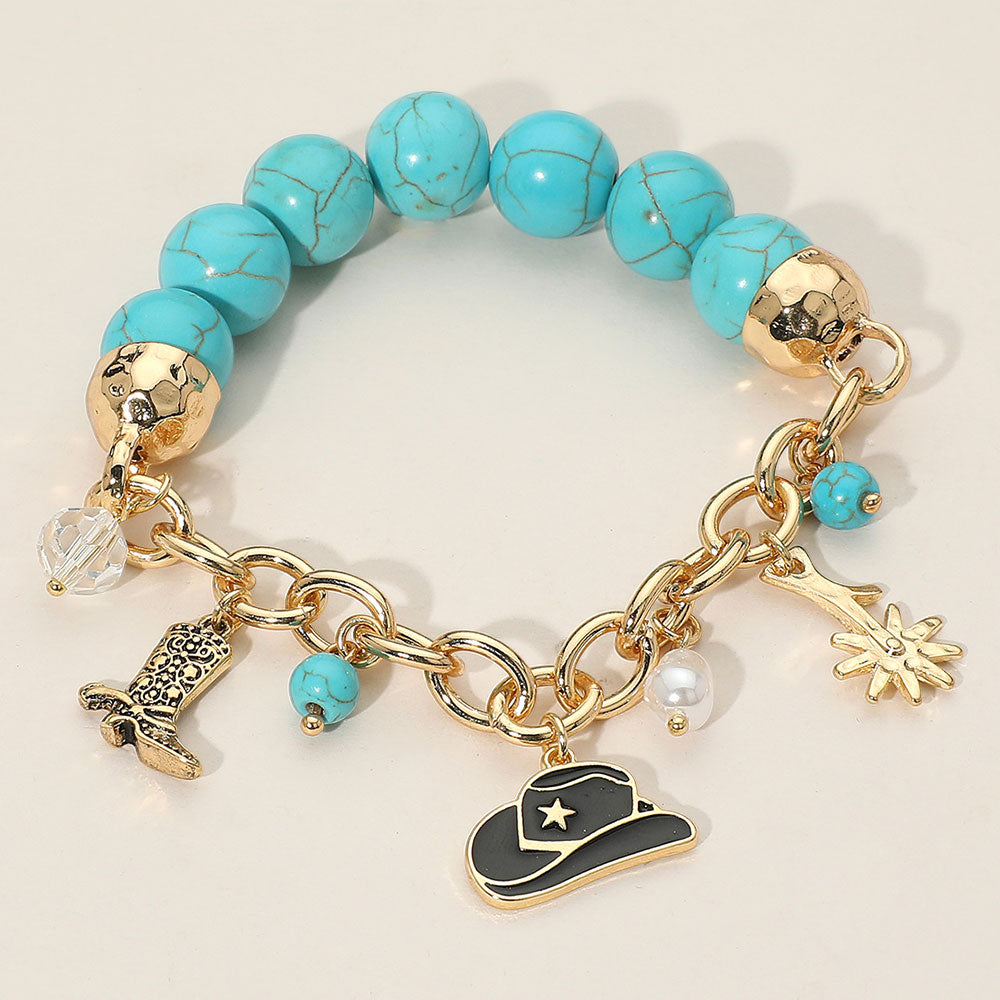 SECRET BOX Western Cowboy Hat Boot Flower Pearl Charm Beaded Stretch B ...