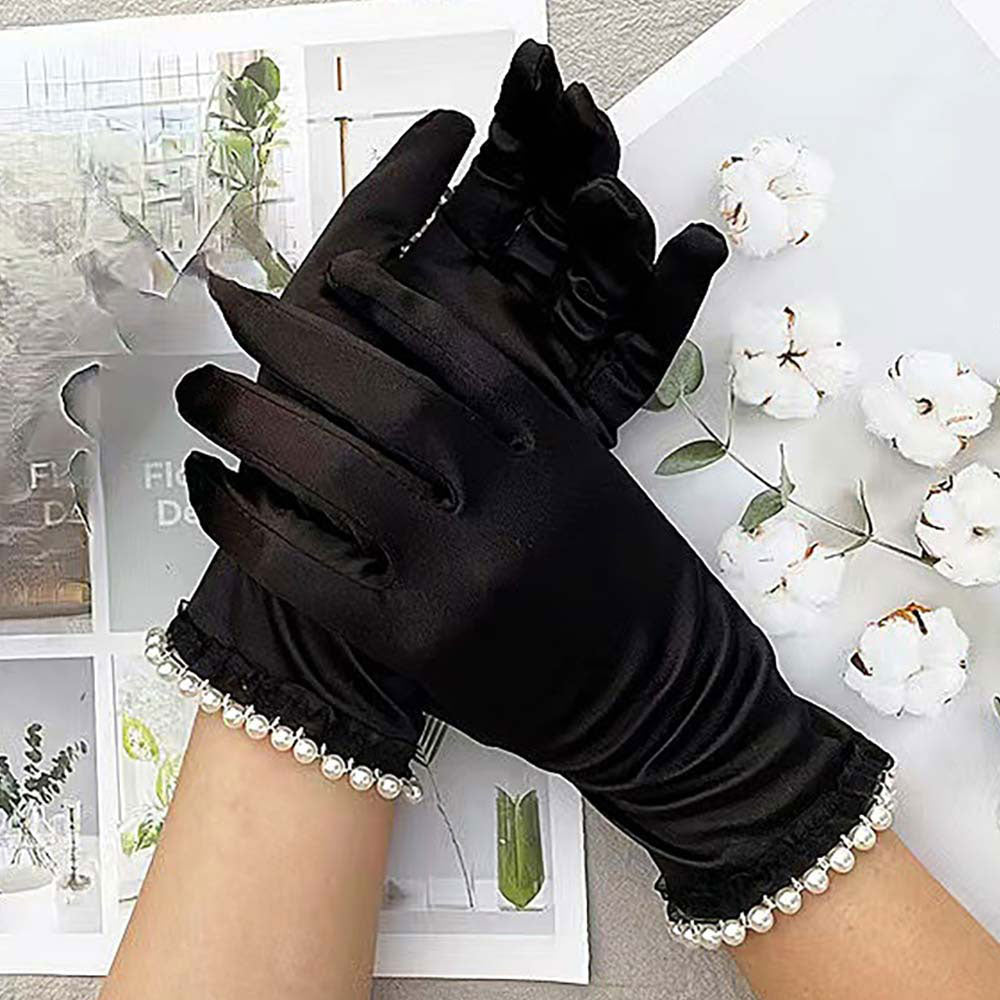 Dressy Satin Feel Pearl Trim Gloves – Madeline Love
