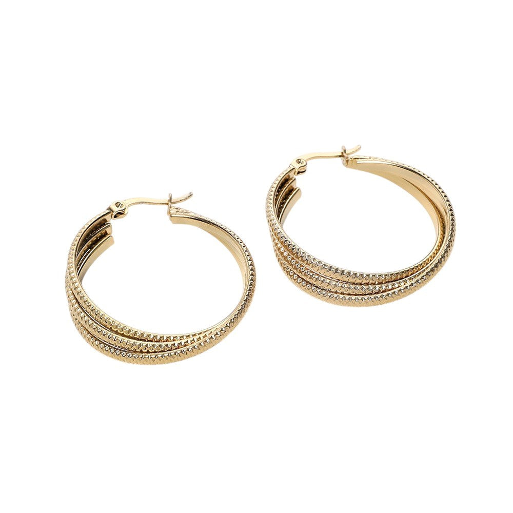 Stainless Steel Textured Twisted Pin Catch Hoop Earrings – Madeline Love