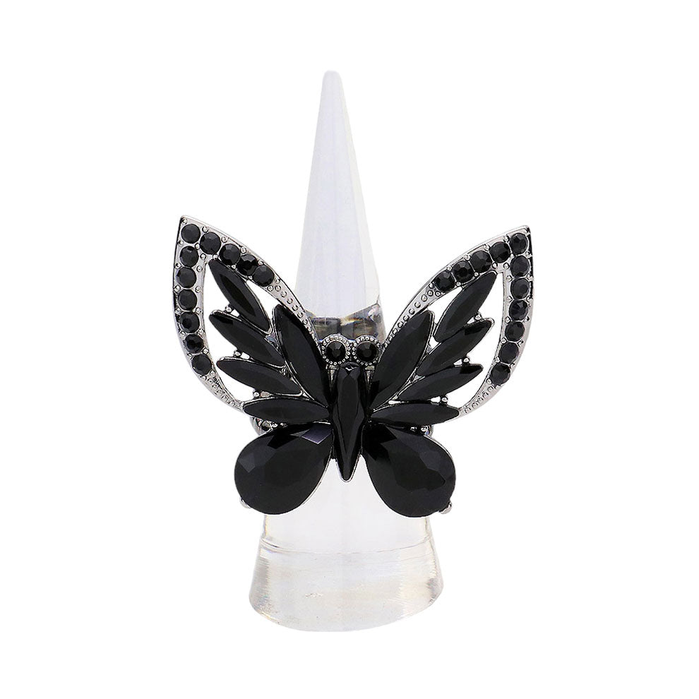 Multi Stone Embellished Butterfly Stretch Ring – Madeline Love
