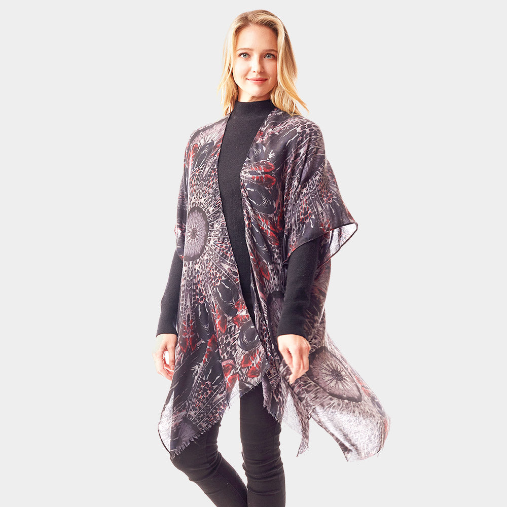 Peacock Feather Printed Ruana Poncho – Madeline Love