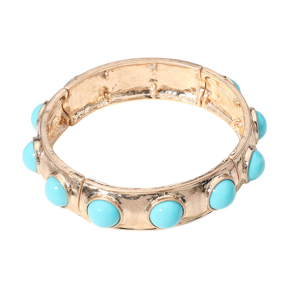 Bead Embellished Hammered Metal Stretch Bracelet – Madeline Love