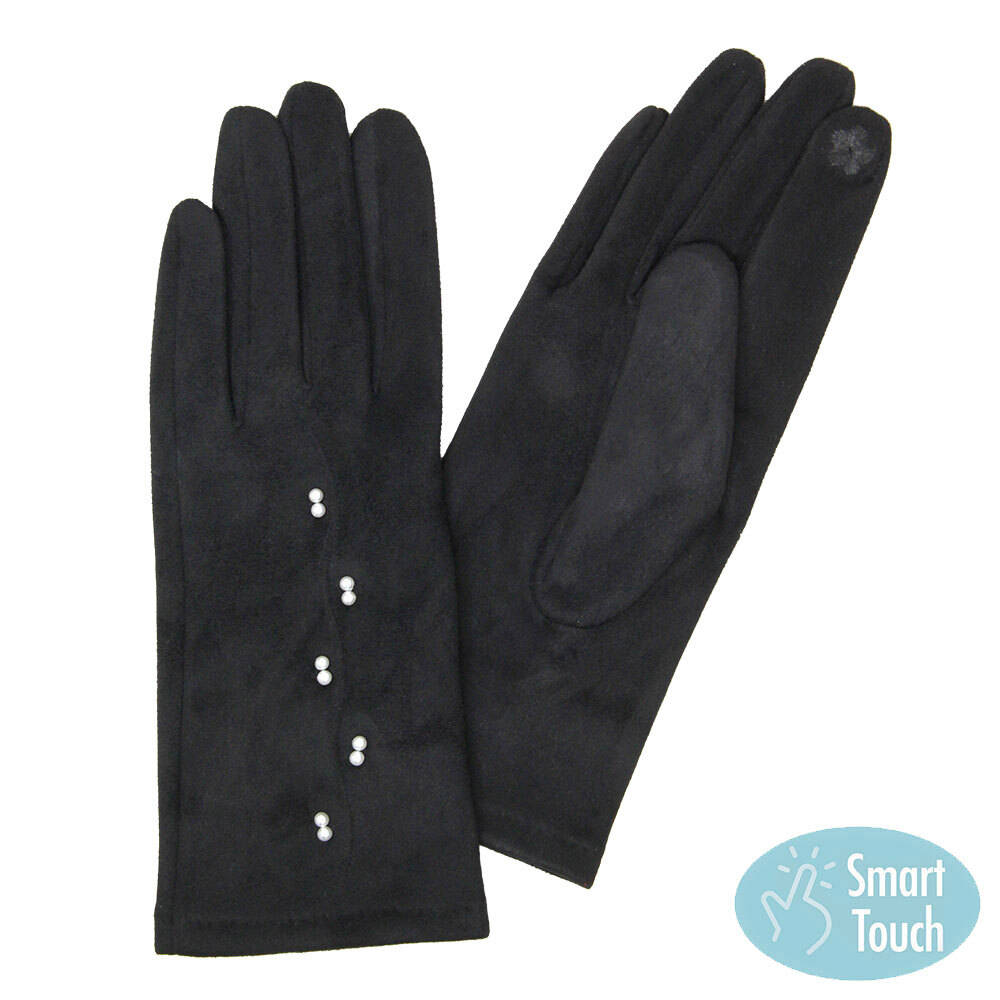 Pearl Accented Solid Soft Faux Suede Smart Gloves – Madeline Love