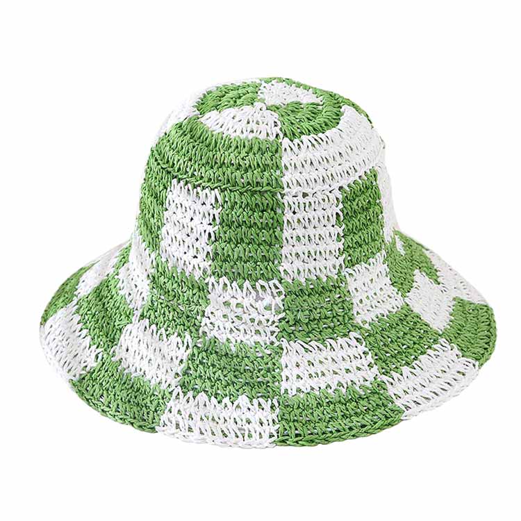 Checkerboard Patterned Straw Bucket Hat – Madeline Love